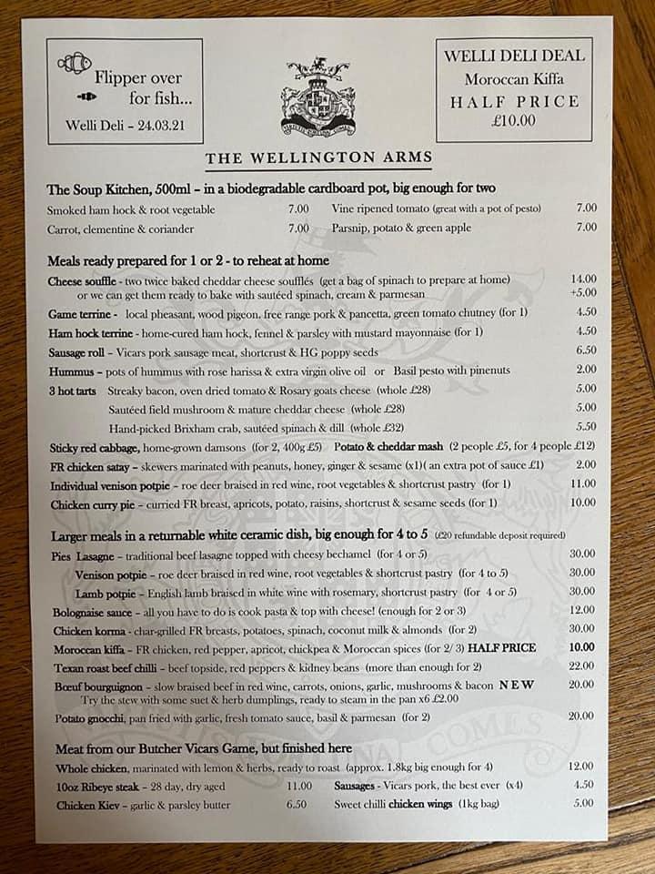 Menu at The Wellington Arms pub & bar, Tadley