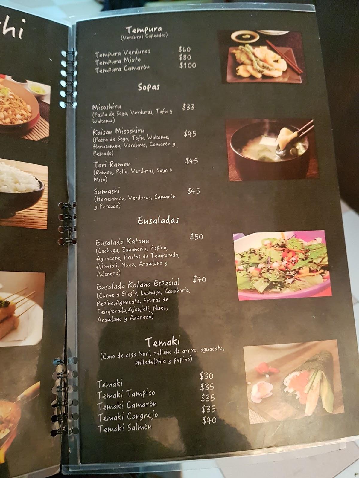Menu at Sushi Katana restaurant, Mexico City