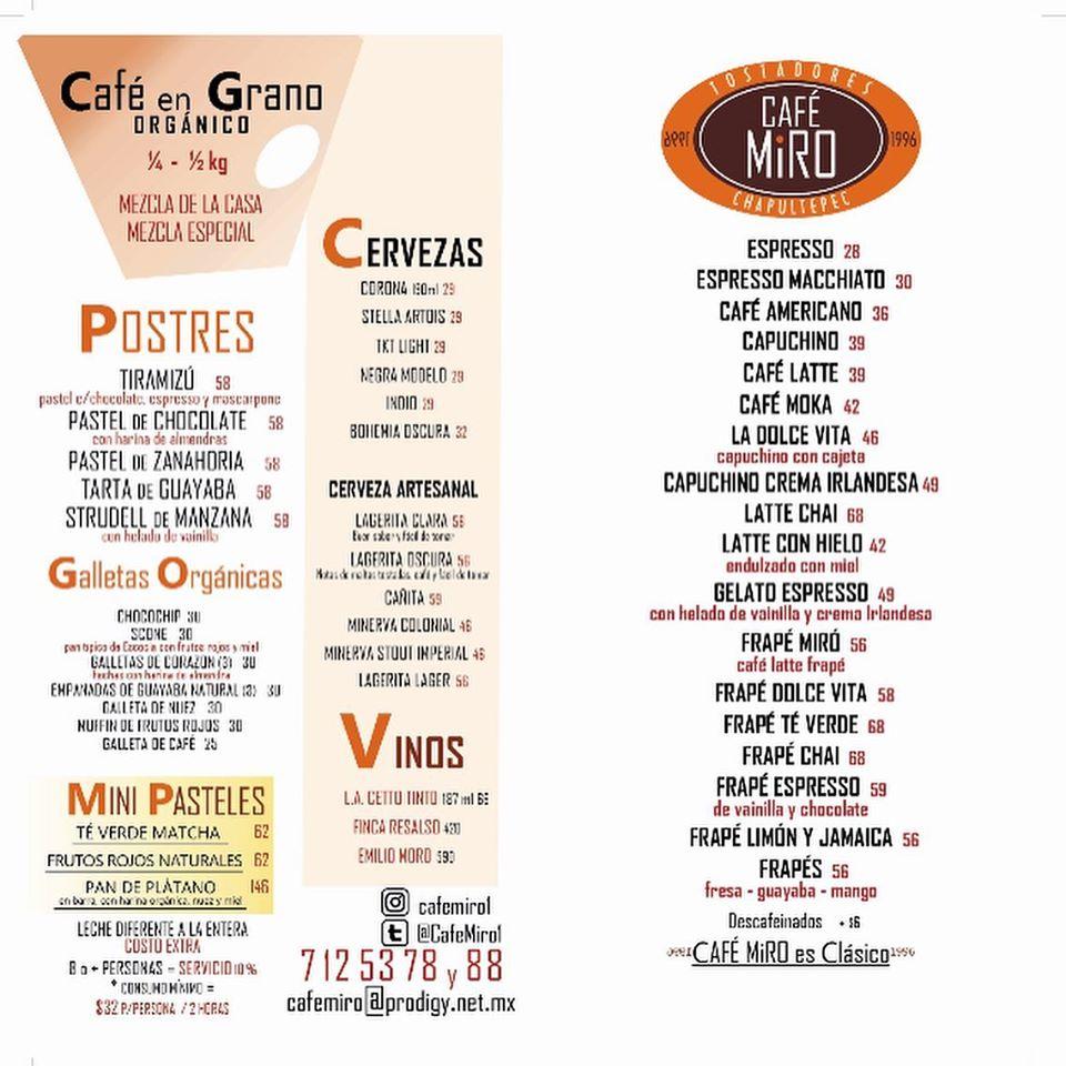 Carta de Cafe Miró, Culiacán Rosales