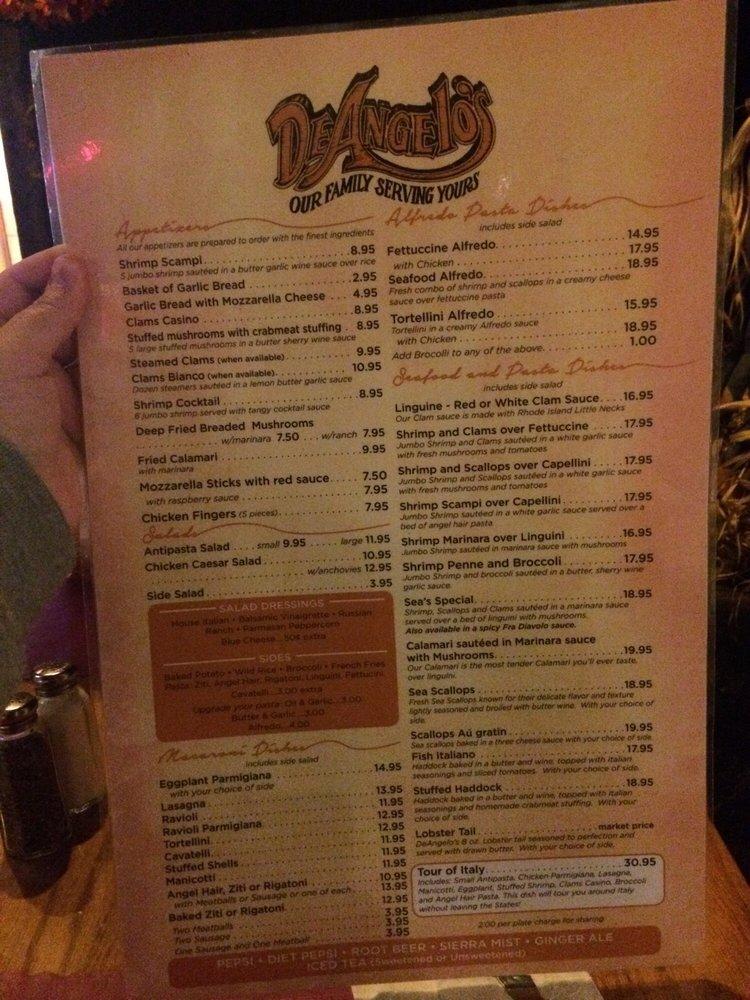 Menu at De Angelo's Ristorante restaurant, Schenectady