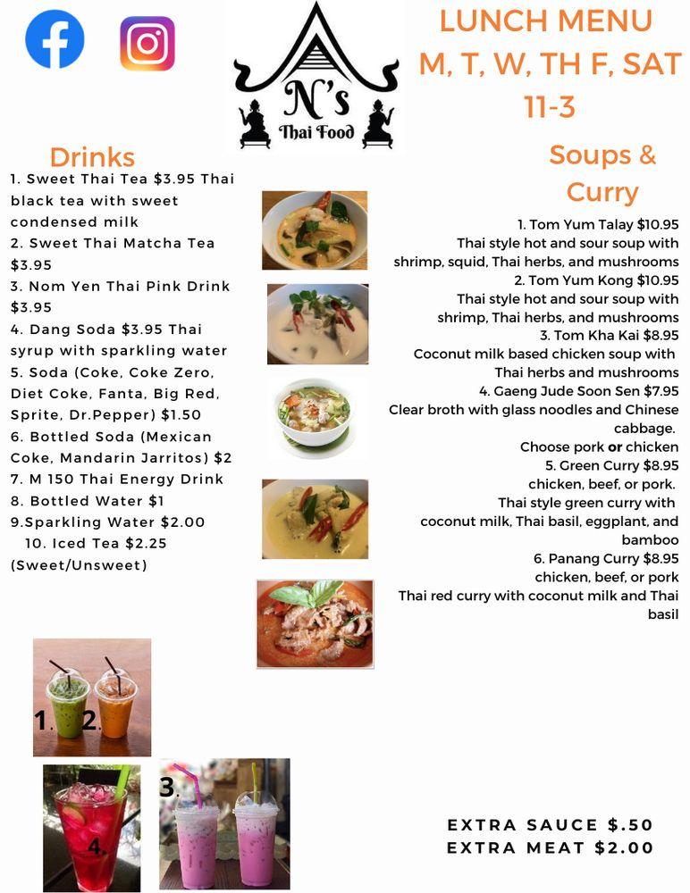 Menu at N's Thai Food restaurant, Boerne