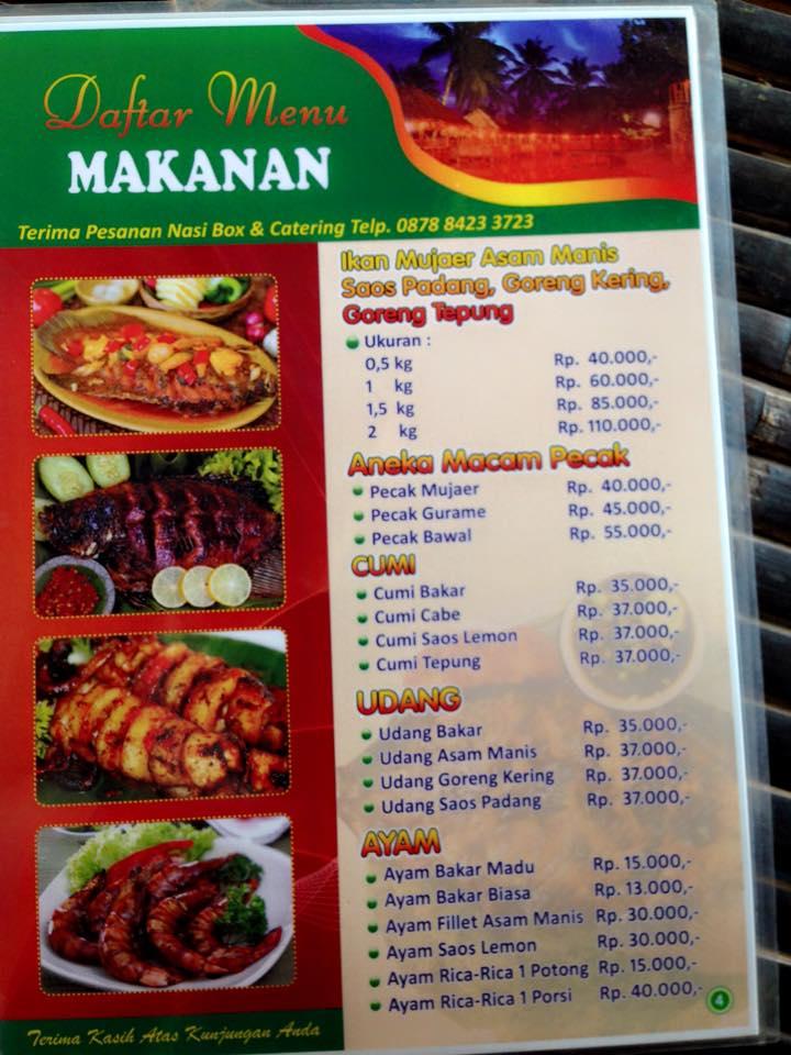 Menu at Rumah Makan Kayangan restaurant, Jakarta