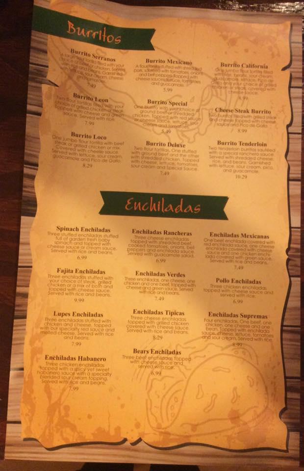 Menu at Serranos Mexican Grill restaurant, Conway