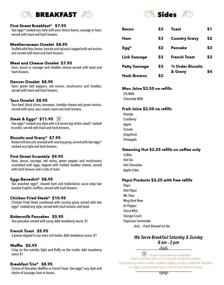 Menu at First Street Bar & Grill, Deer Park