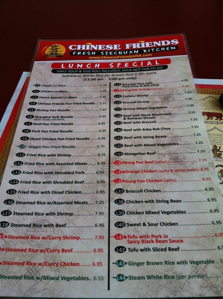 Menu at Chinese Friends Szechuan Kitchen restaurant, Hawthorne