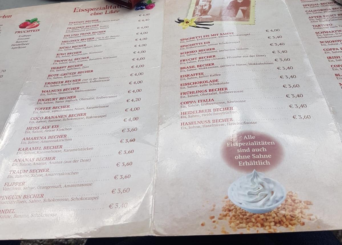 Menu at Eiscafé Venezia, Esens