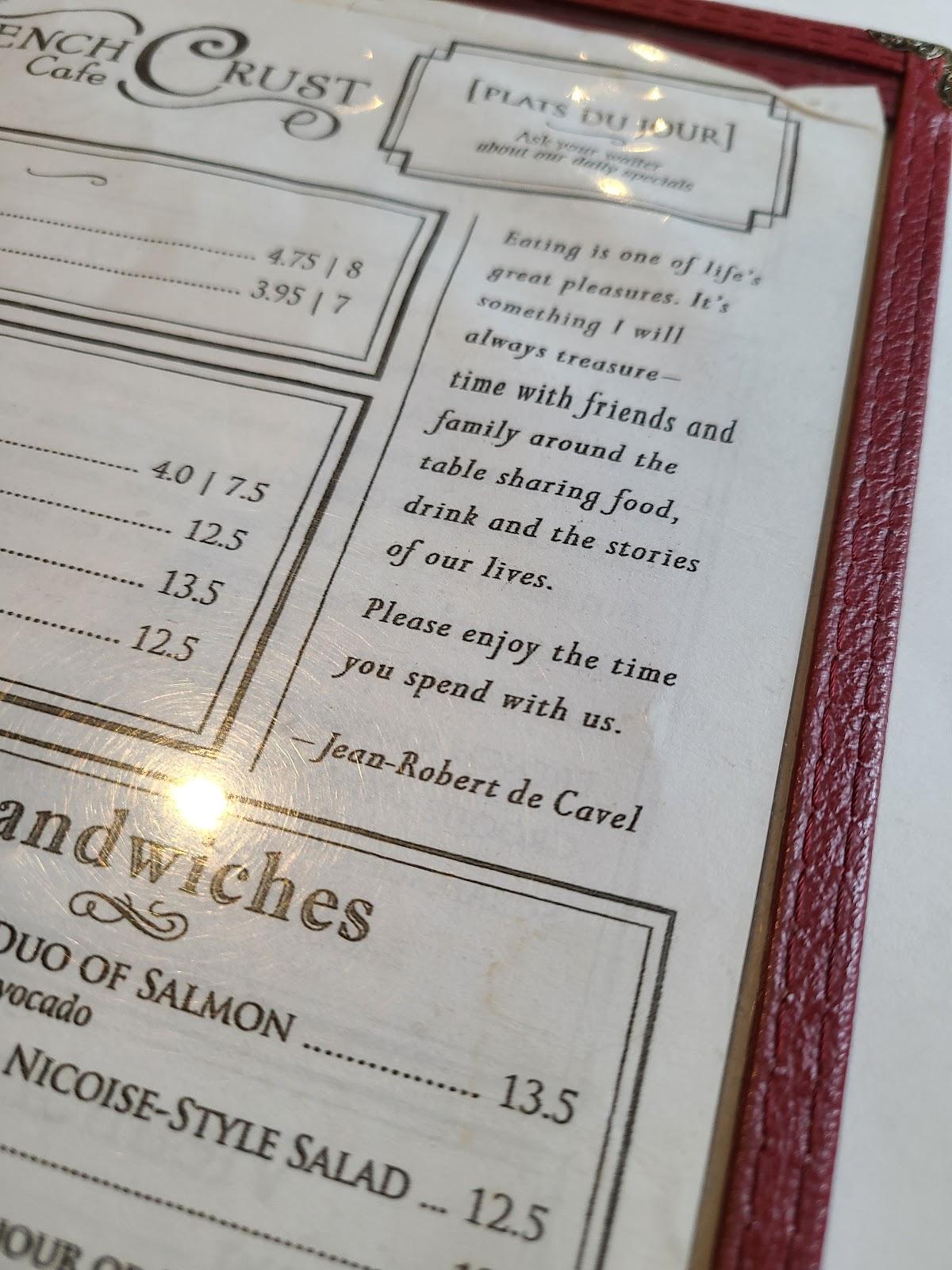 Menu at French Crust Café and Bistro cafe, Cincinnati, Elm St