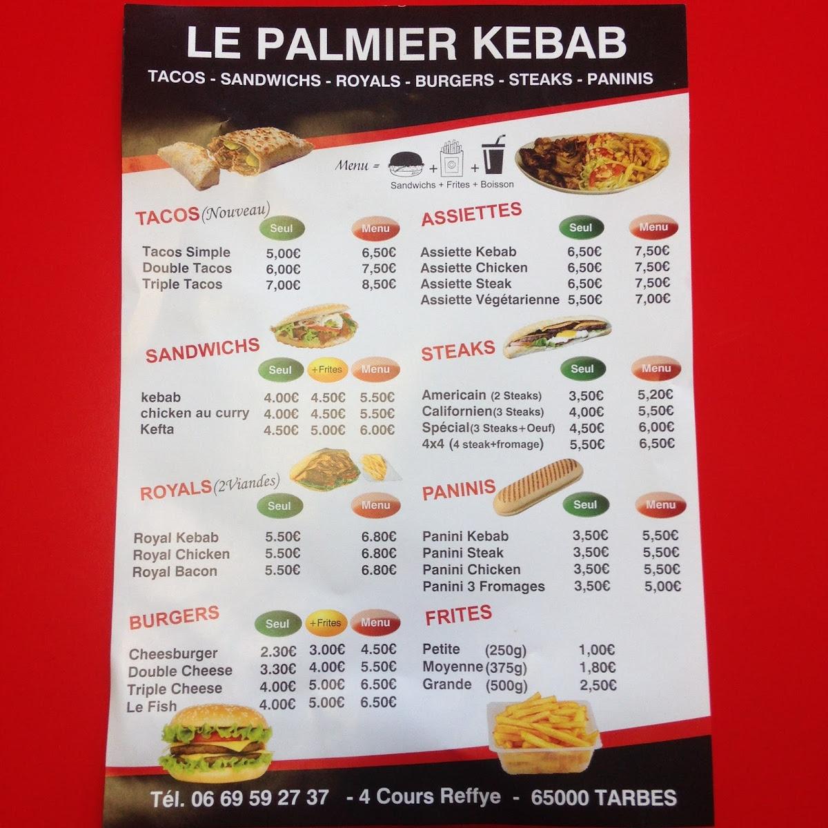 Menu at Le Palmier restaurant, Tarbes, 4 Cr de Reffye