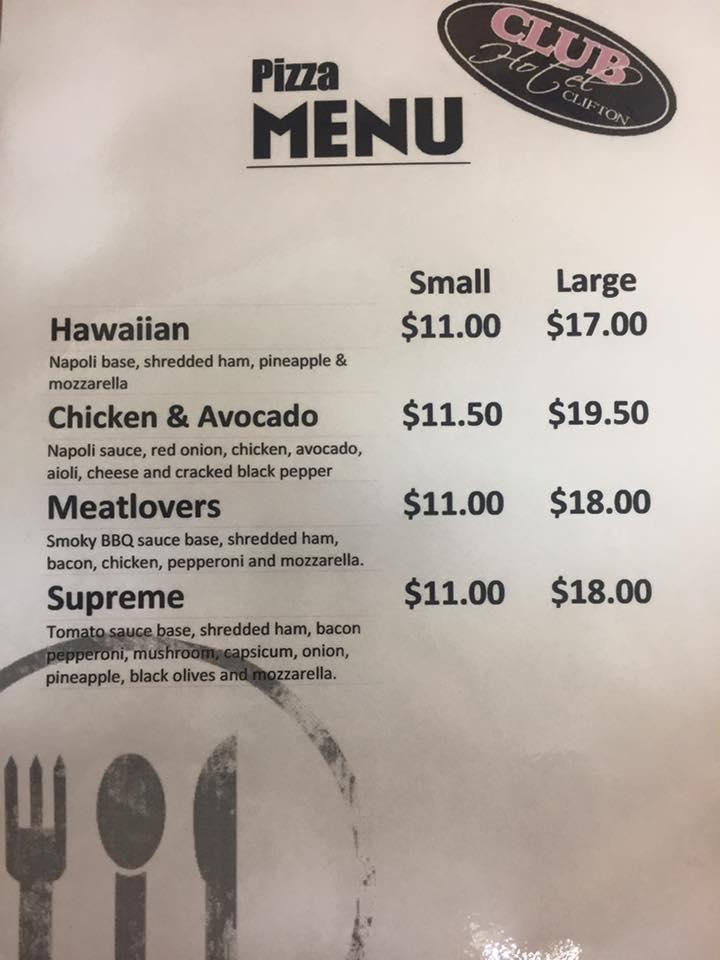 Menu at The Club Hotel, Clifton