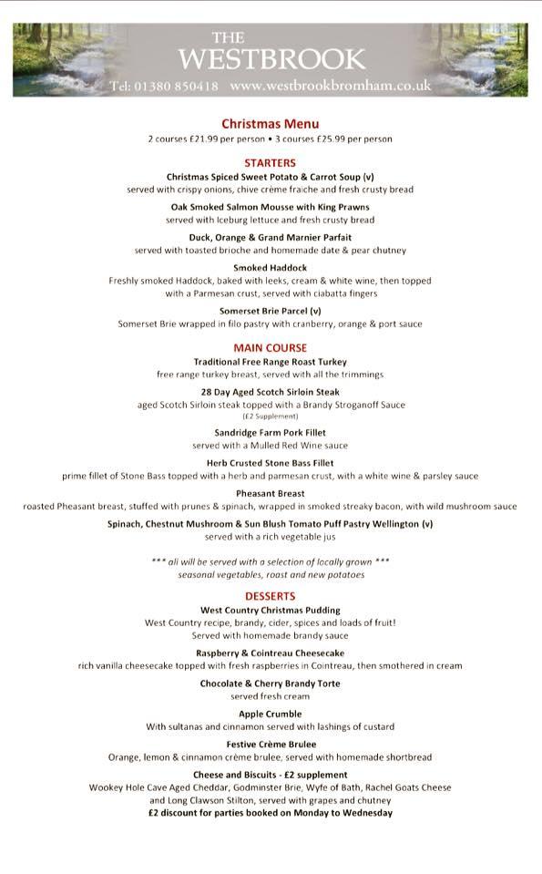 Menu at Westbrook Inn pub & bar, Bromham, 107 Westbrook Rd