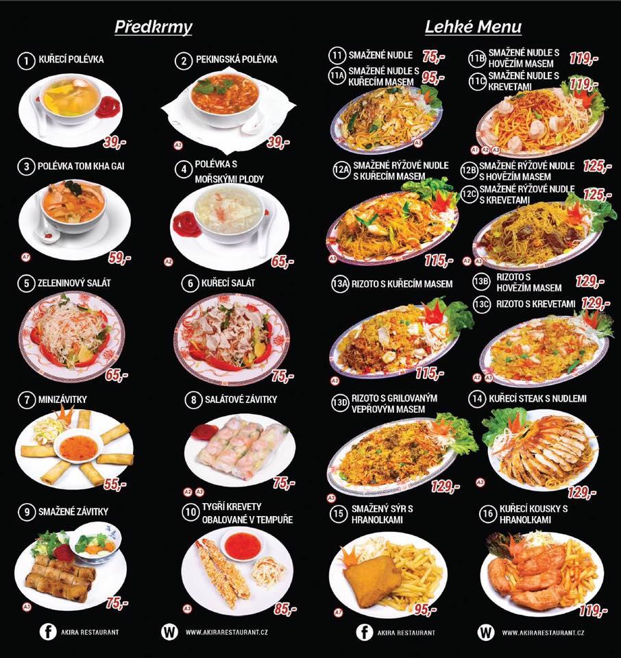 Menu at Akira Restaurant, Prague