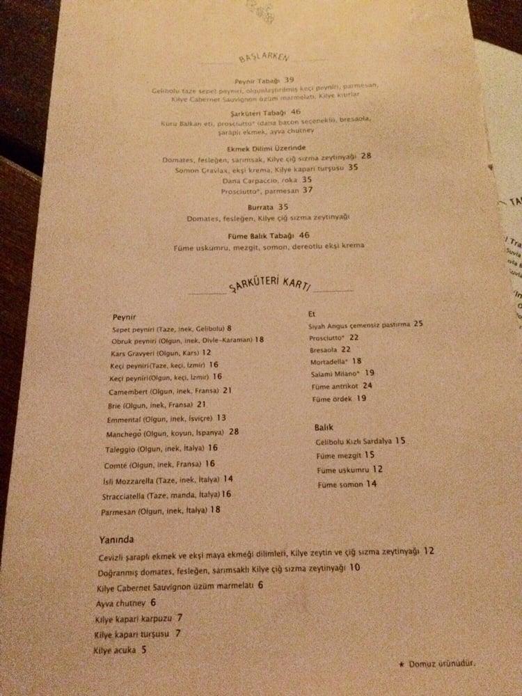 Menu at Suvla Kanyon, Istanbul, Kanyon AVM