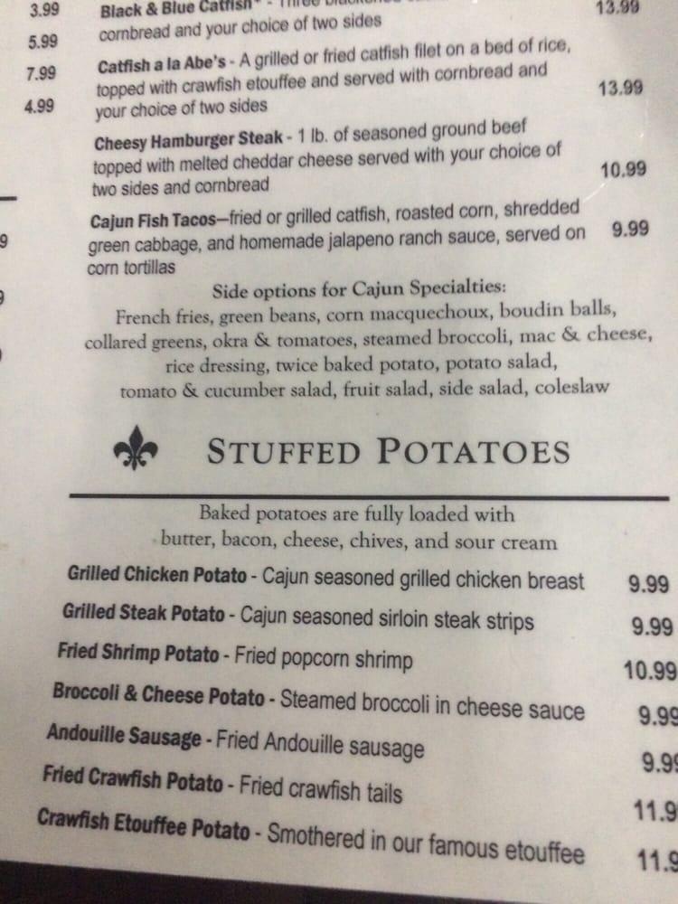 Menu at Abe's Cajun Market restaurant, Houston