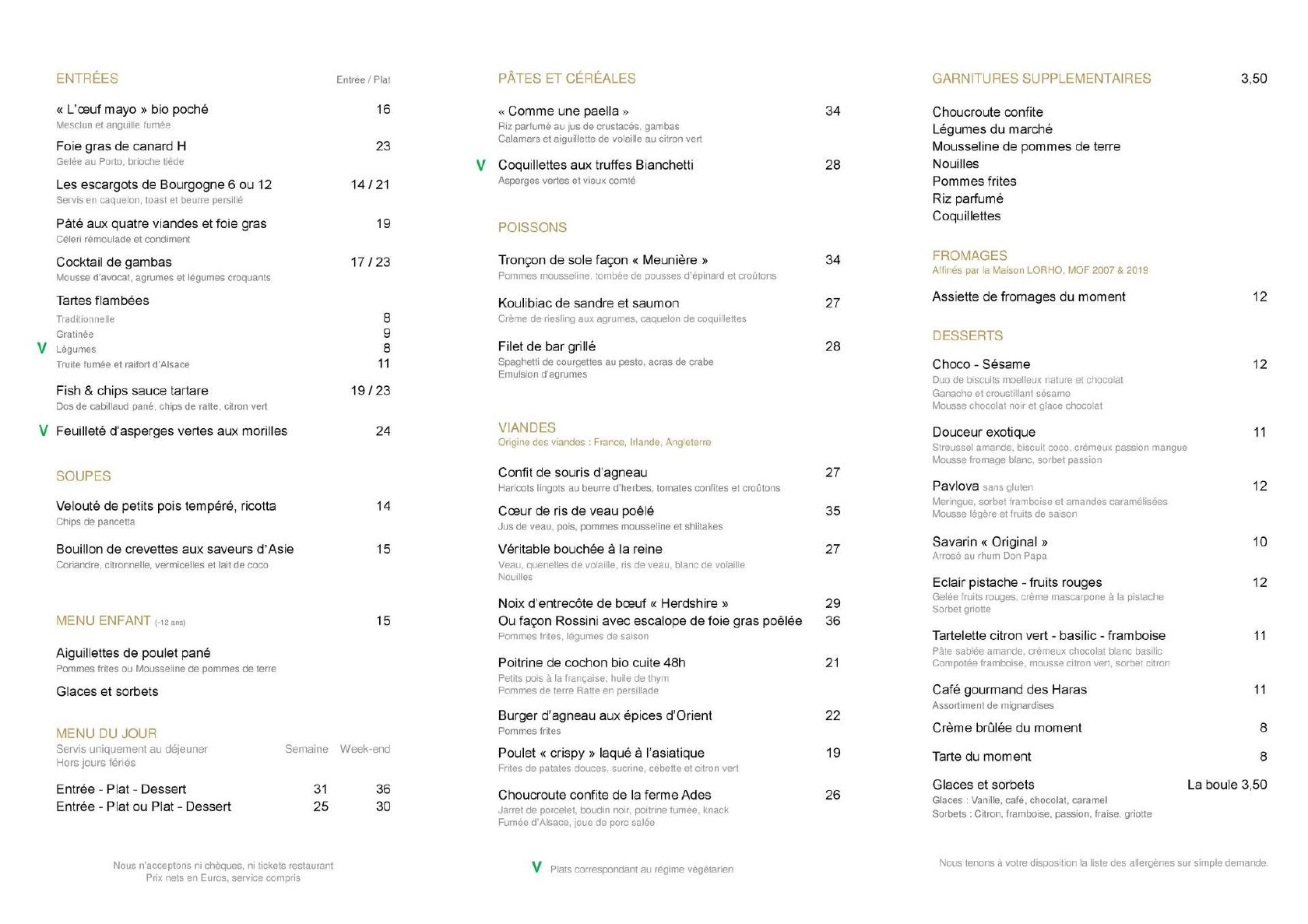 Menu au Brasserie Des Haras restaurant, Strasbourg