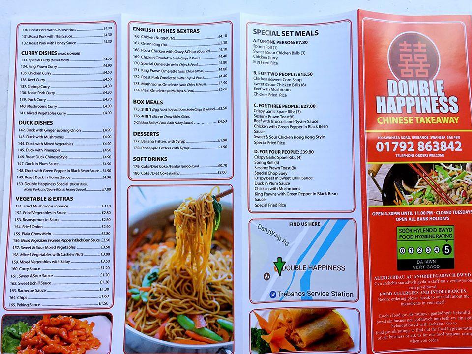 Menu at DOUBLE HAPPINESS restaurant, Ystalyfera