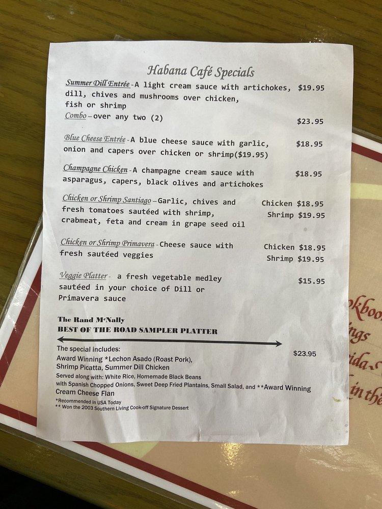 Menu at Habana Café restaurant, Gulfport, Gulfport Blvd S