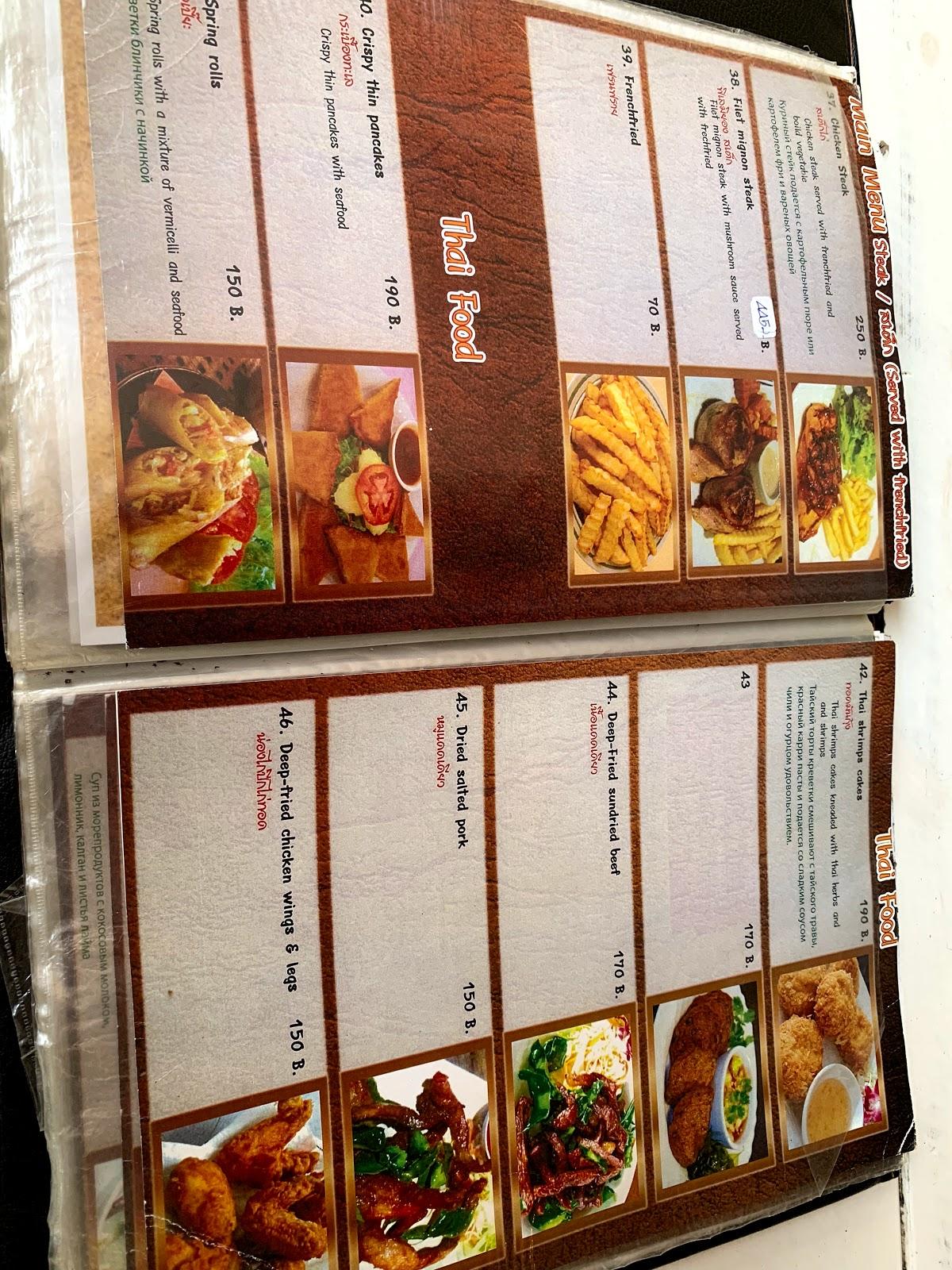 Menu at Thai Aroi Dee restaurant, Pattaya City