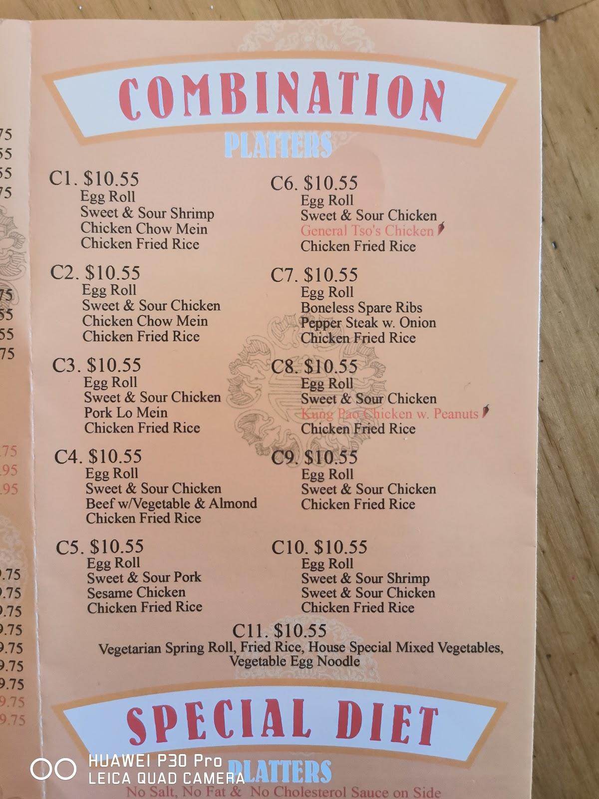 Menu at Shanghai Restaurant, Mitchell