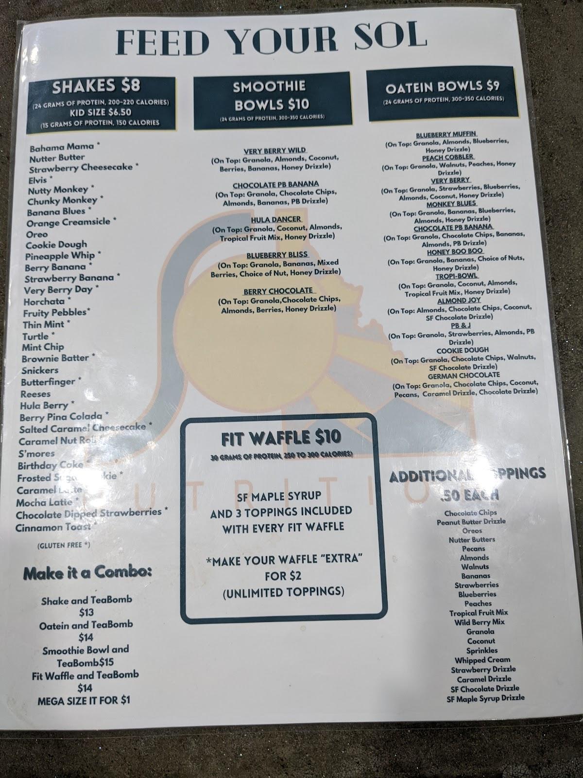 Menu at Sol Nutrition pub & bar, Meridian