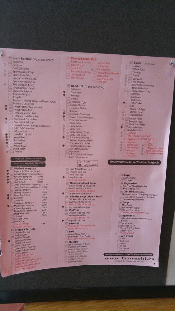 Menu at Ten Sushi Japanese Restaurant, Ottawa, Bank St