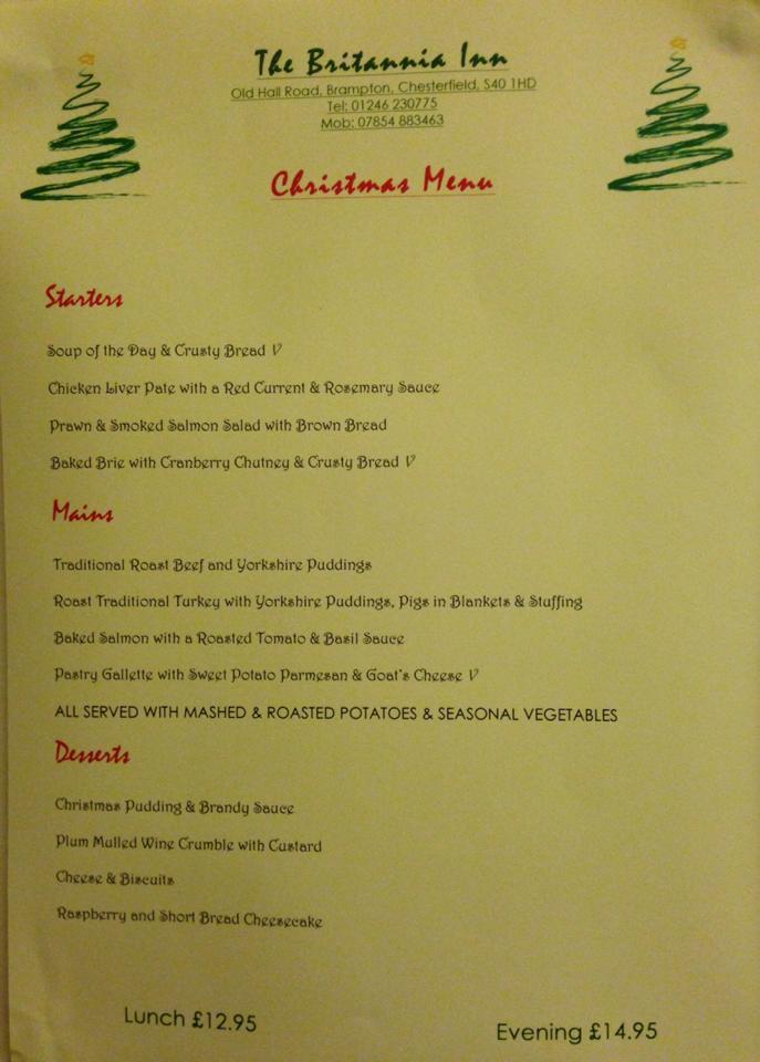 Menu at The Britannia pub & bar, Chesterfield