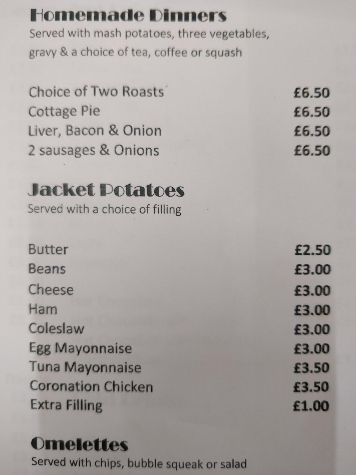 Menu at Georgies cafe, Hove