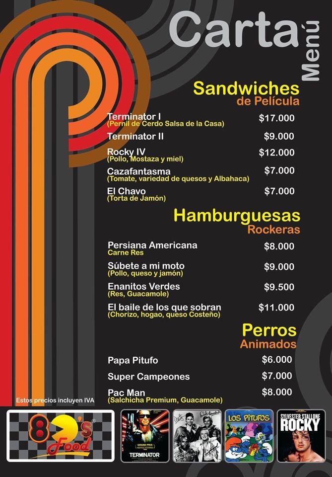 Menu at 80s Food, Cartagena