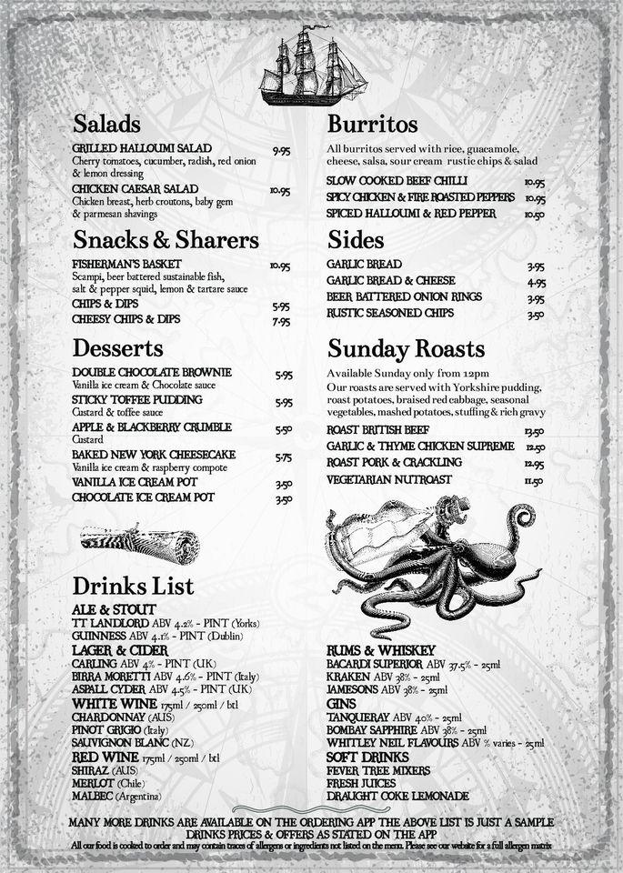 Menu at The Admiral Rodney pub & bar, Southwell