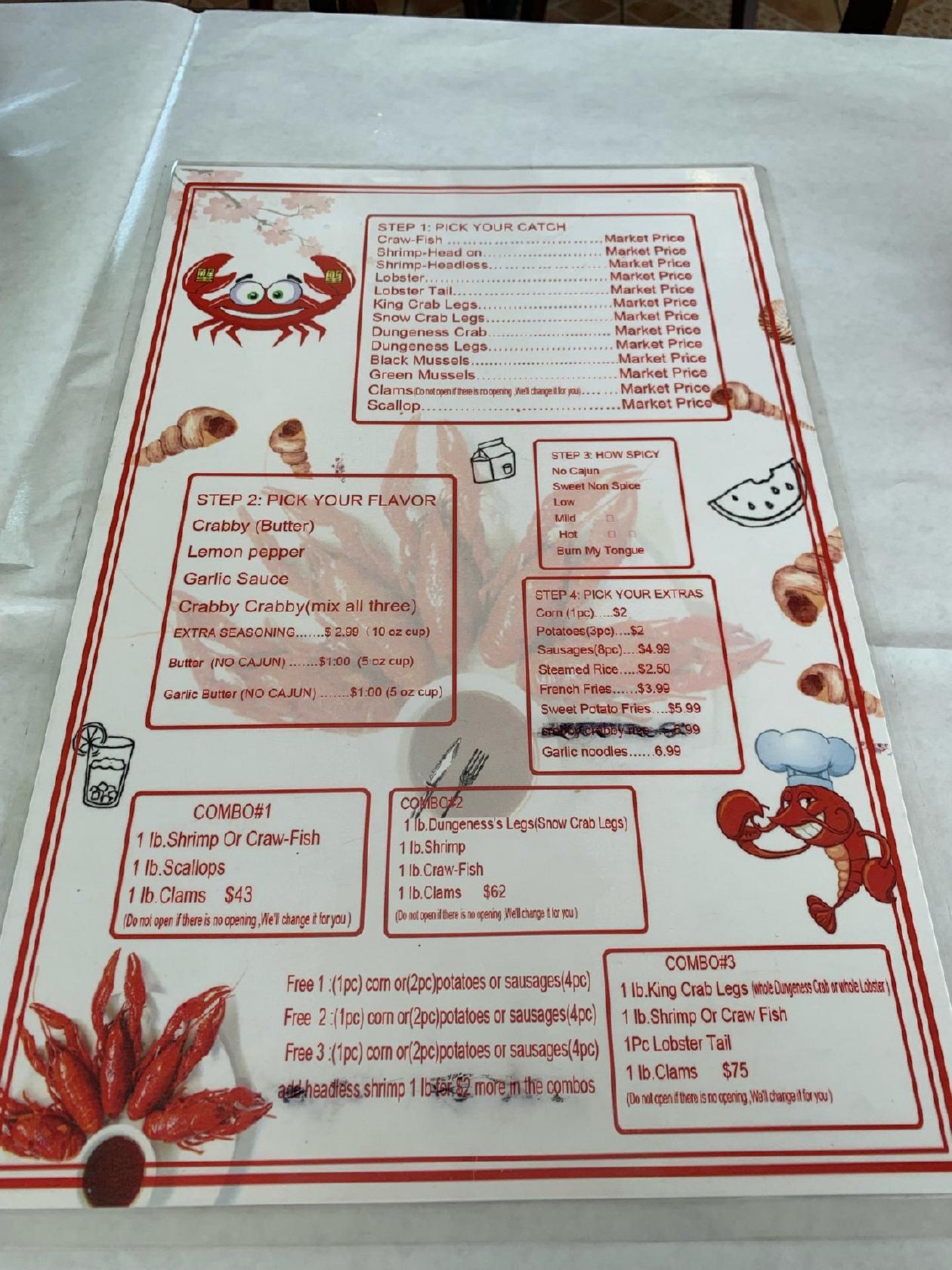 Menu at Crabby Crabby restaurant, San Leandro