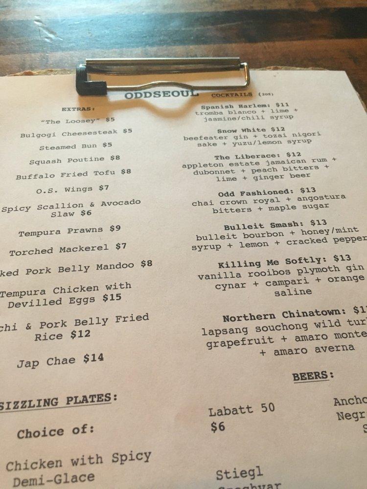 Menu at ODDSEOUL pub & bar, Toronto