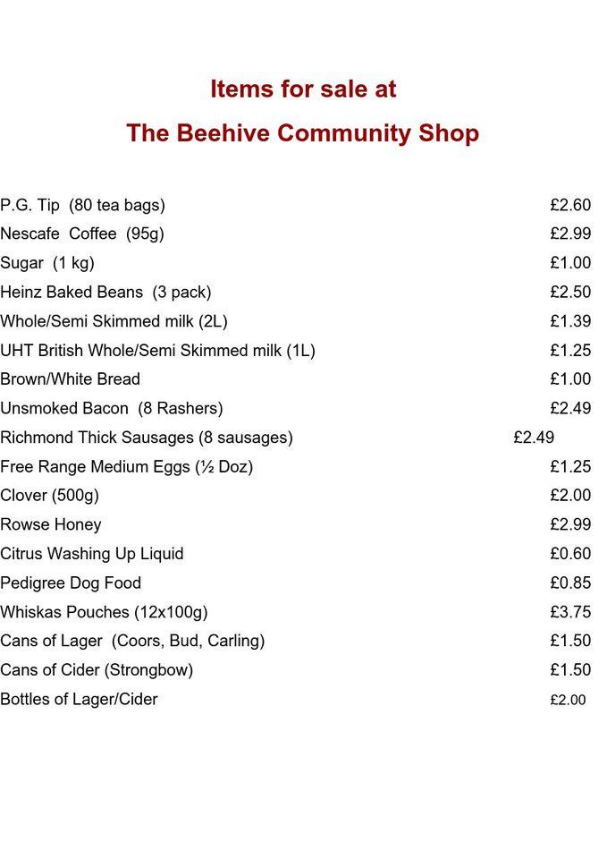 Menu at The Beehive Inn pub & bar, Stoke-on-Trent