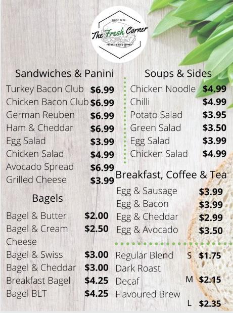 Menu at The Fresh Corner restaurant, Port Hope