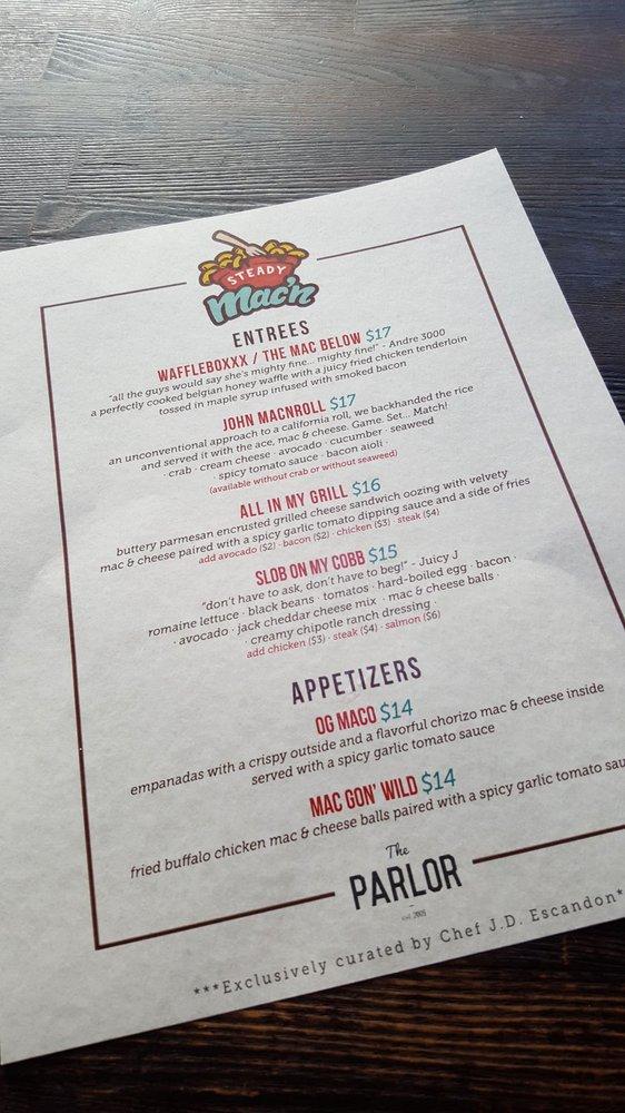 Menu at The Parlor pub & bar, Los Angeles, Melrose Ave