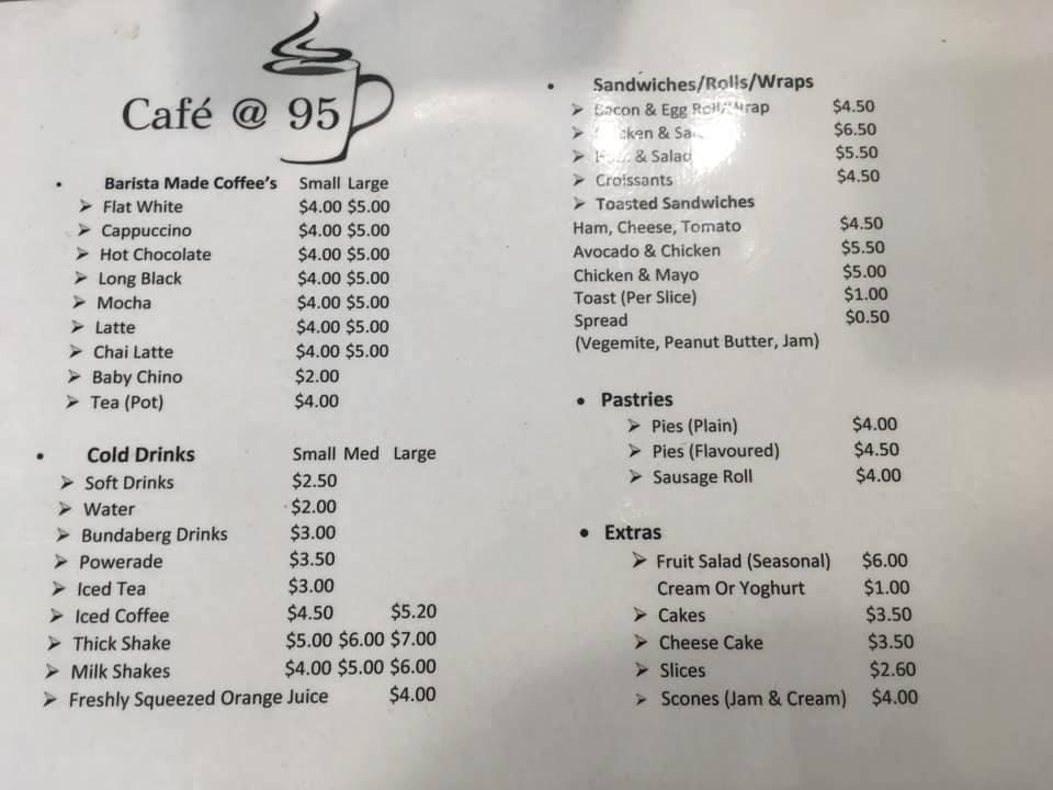 Menu at Cafe @ 95, Pialba