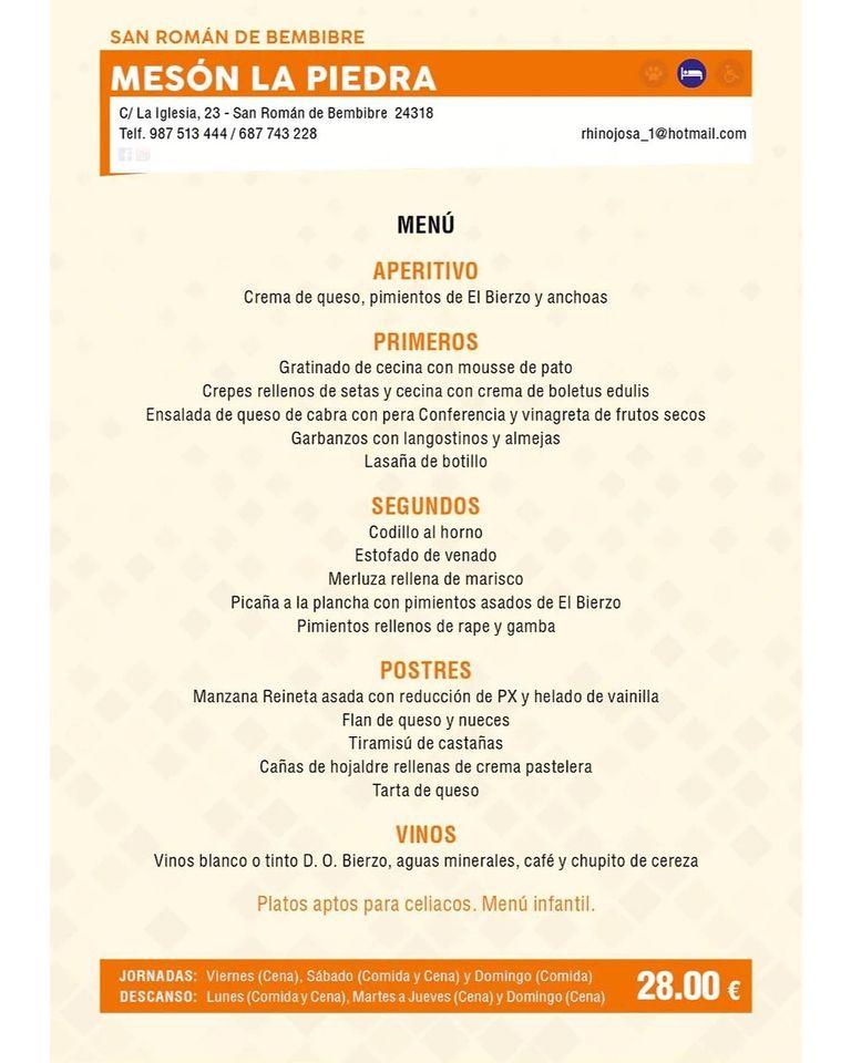 Carta de Mesón la Piedra Restaurante, Bembibre