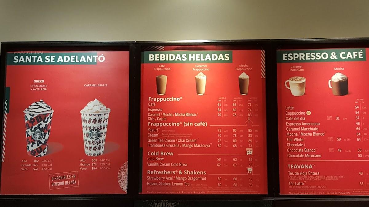 Carta del café Starbucks Galerías del Valle, Mexicali, Blvd. Lázaro ...