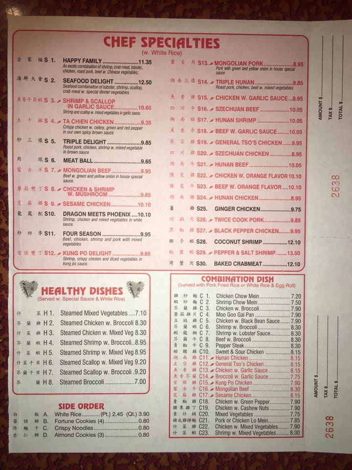 Menu at Super China Buffet restaurant, Crawfordsville