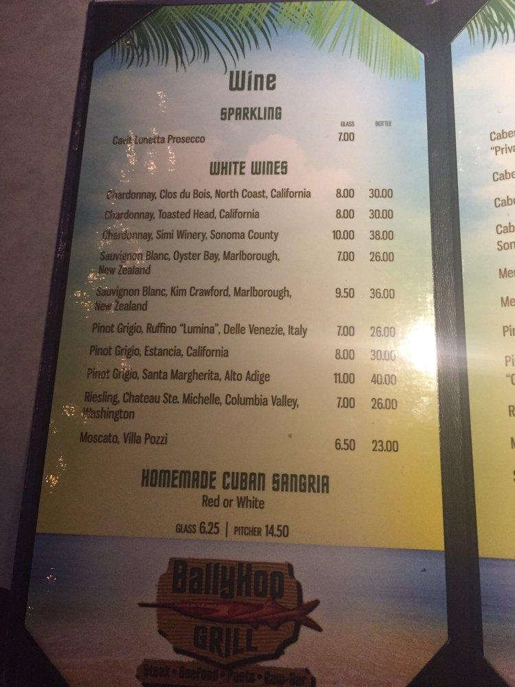 Menu at Ballyhoo Grill steakhouse, Tampa