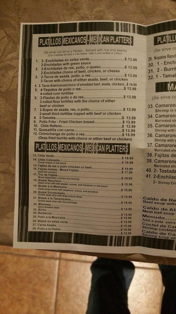 Carta de El Zarape Mexican Food Restaurant, Bakersfield, S Union Ave