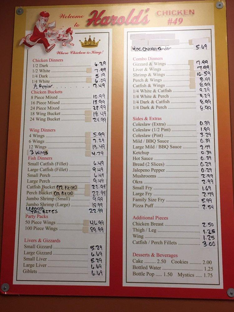 Menu at Harold's Chicken Shack fast food, Matteson