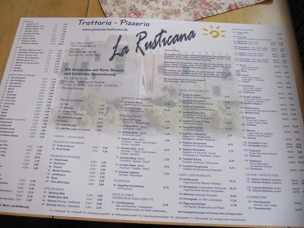 Speisekarte von Pizzeria La Rusticana, Waldrohrbach