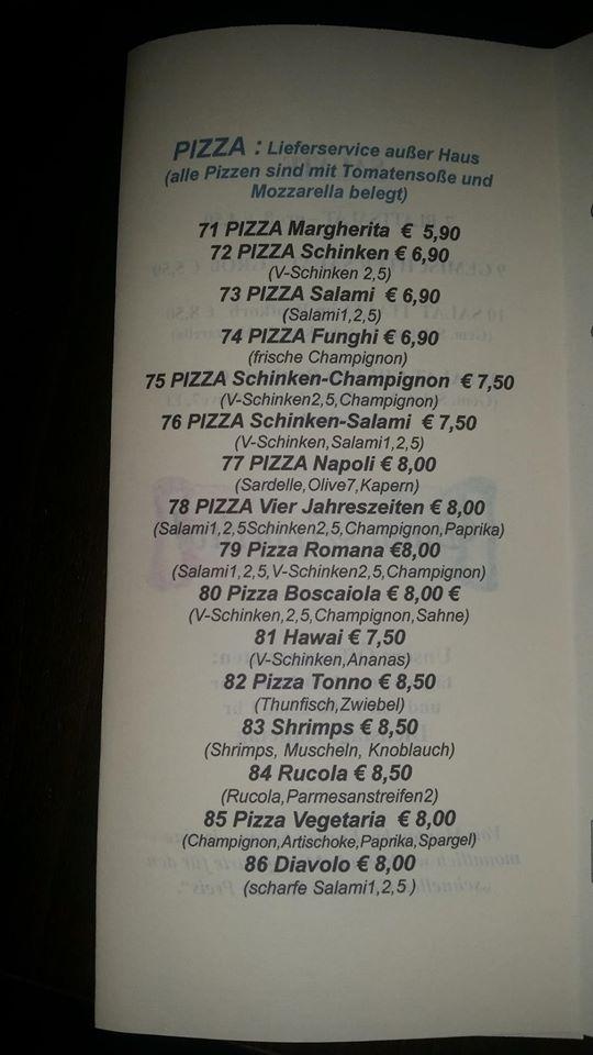 Menu at Pizzeria da Massimo, Germany