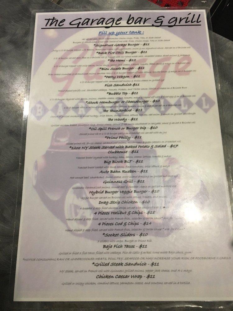 Menu at The Garage Bar & Grill, Bremerton, Kitsap Way