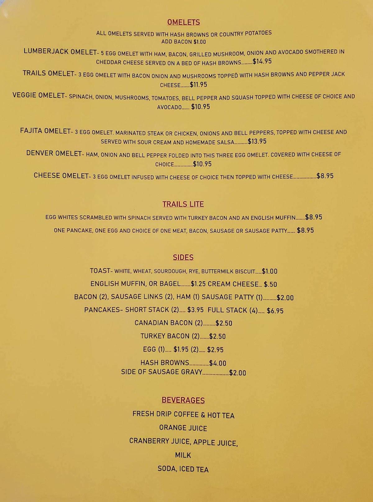 Menu at The Trails Restaurant & Lounge, Grangeville