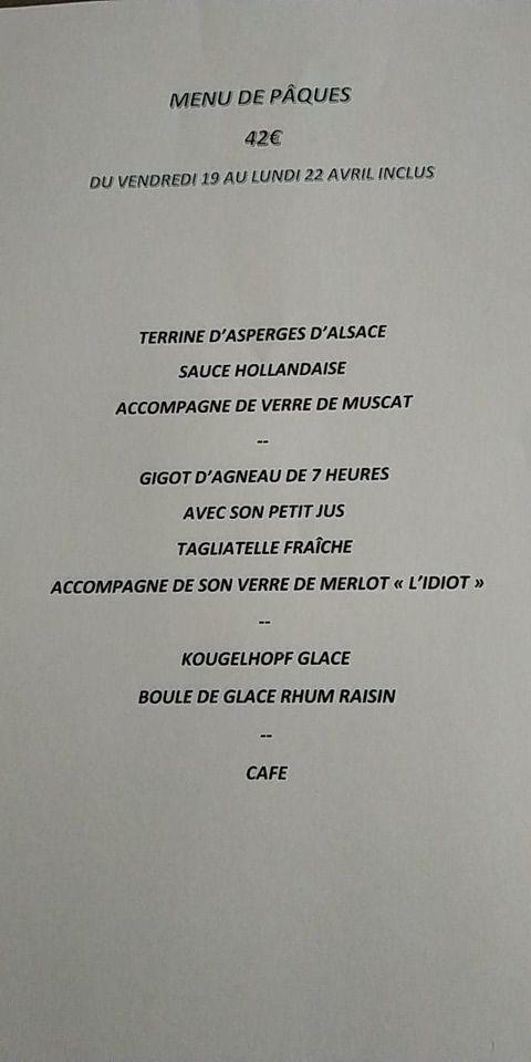Menu au Chez l'Alsacien restaurant, Lommerange