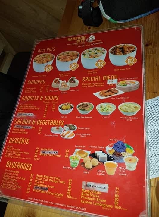Menu at Harbour City Dimsum House restaurant, Iloilo City