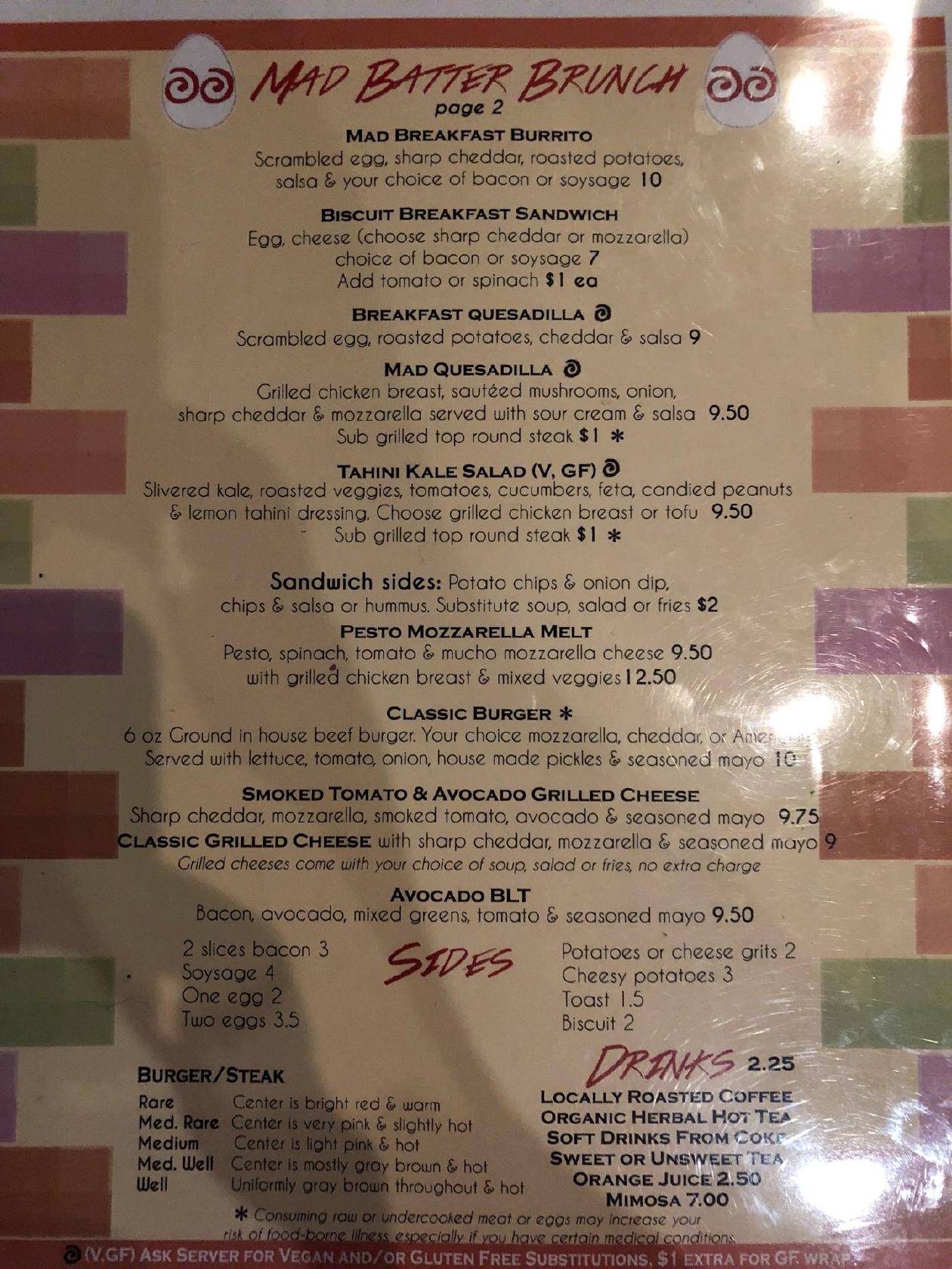 Menu at Mad Batter Kitchen pizzeria, Sylva