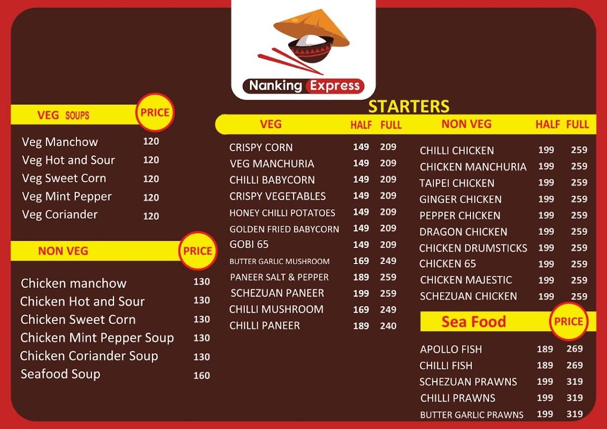 Menu at Nanking Express, Hyderabad, 2-56/33/16/8