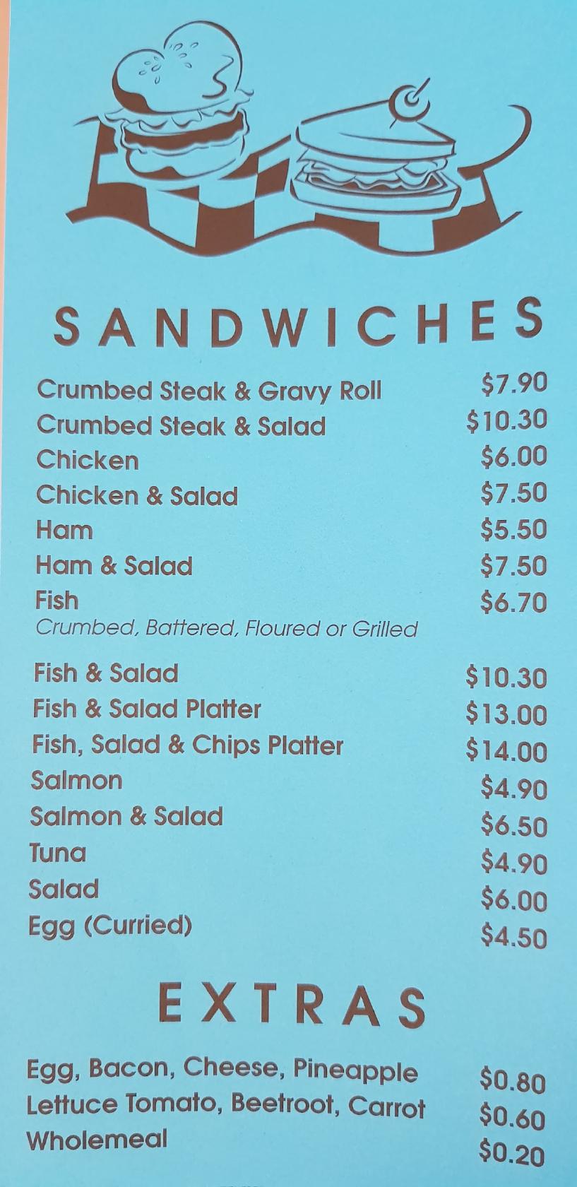 Menu at Take-A-Break Burger Bar, Kirwan