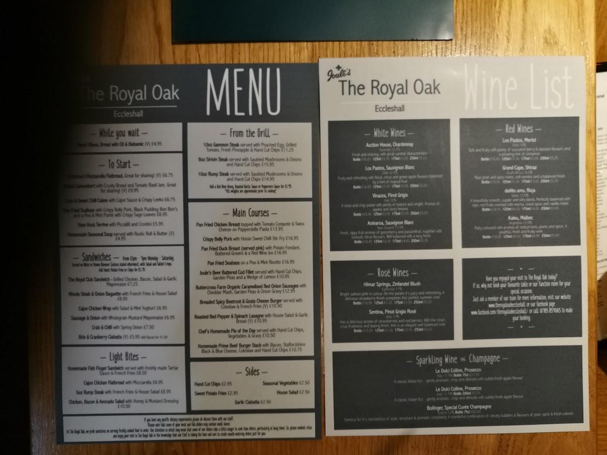 Menu at The Royal Oak pub & bar, Norbury, 25 High St